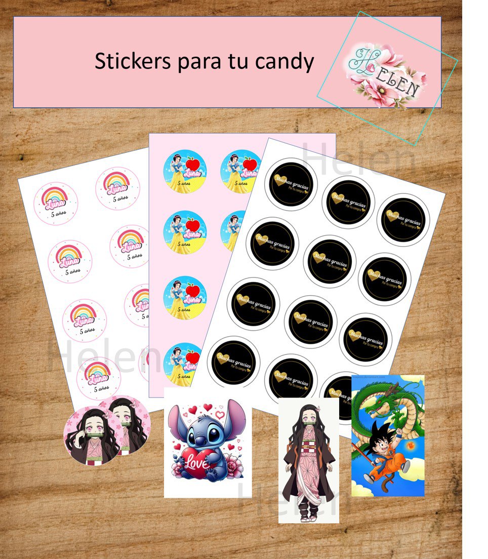 Plancha de Stickers A4 Para Candy Bar – Helen